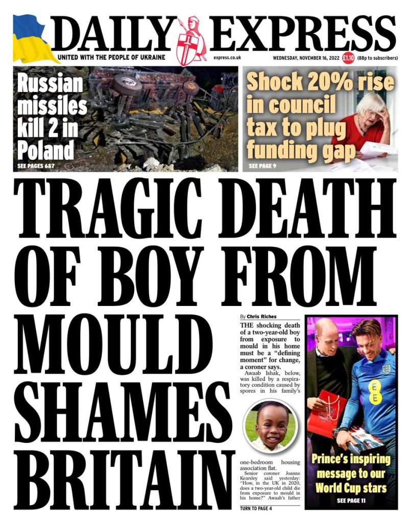 Daily Express Front Page 16th of November 2022 - Tomorrow's Papers Today!