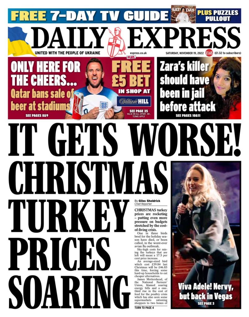 Daily Express Front Page 19th of November 2022 - Tomorrow's Papers Today!