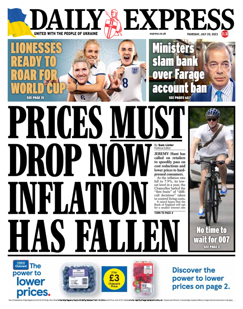 Daily Express Front Page 20th of July 2023 - Tomorrow's Papers Today!